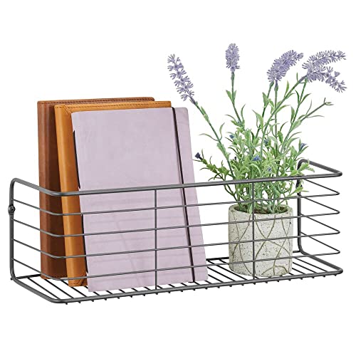 mDesign Wide Metal Wall Mount Decor Storage Organizer Display Shelf - Hang in Bathroom, Kitchen, Entryway, Hallway, Mudroom, Bedroom, Laundry Room - Concerto Collection, Graphite Gray
