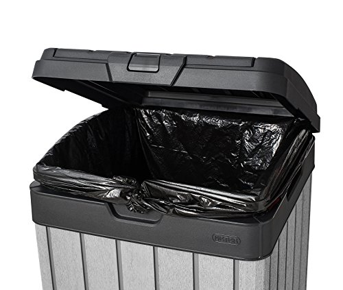 Keter Rockford Resin 38 Gallon Trash Can with Lid and Drip Tray for Easy Cleaning-Perfect for Patios, Kitchens, and Outdoor Entertaining, Grey