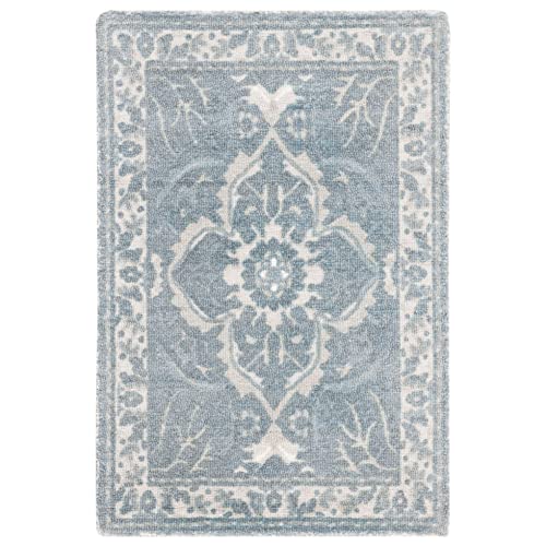 SAFAVIEH Restoration Vintage Collection 3' x 5' Blue RVT403M Handmade Distressed Wool & Viscose Area Rug