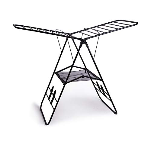 BINO Gullwing Steel Drying Rack Foldable, Sturdy, and Collapsible Laundry Solution - Collapsing Laundry Drying Rack - Space Saving - Home Essentials (Black)