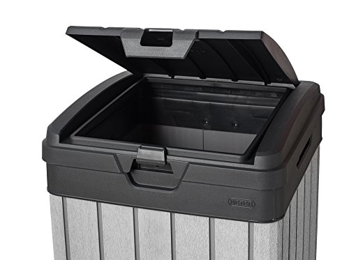 Keter Rockford Resin 38 Gallon Trash Can with Lid and Drip Tray for Easy Cleaning-Perfect for Patios, Kitchens, and Outdoor Entertaining, Grey
