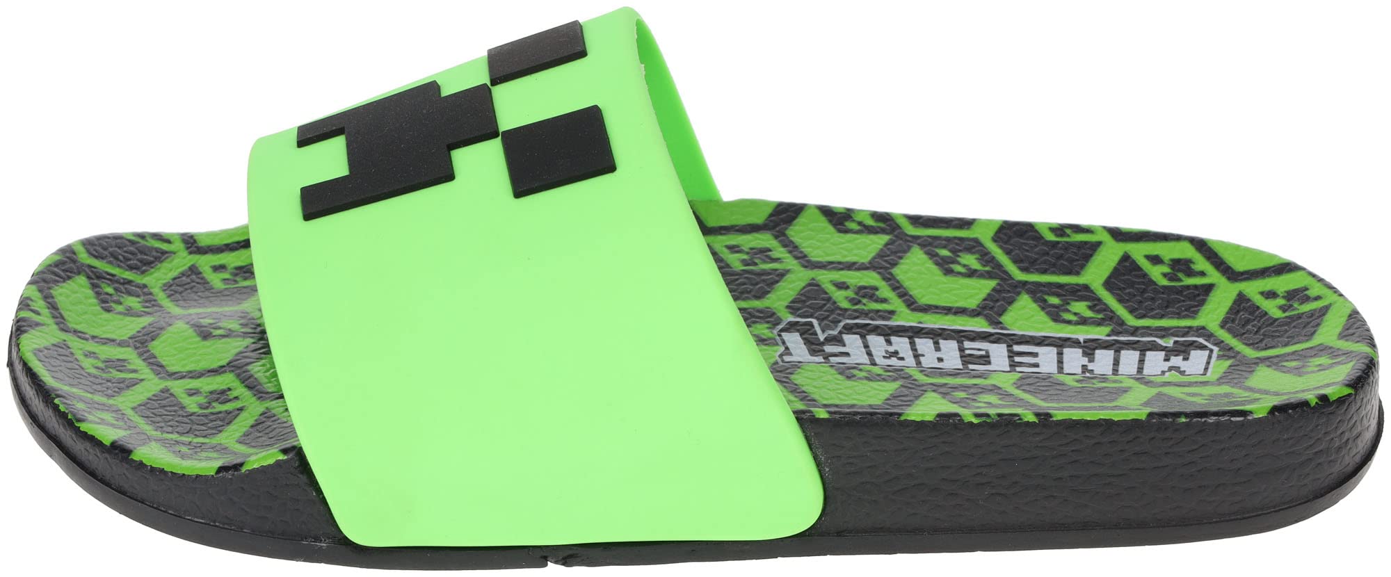 Minecraft Boys' Sport Slide Sandals, Indoor Outdoor Pool Slide, Black/Green, Size 12/13 Little Kid