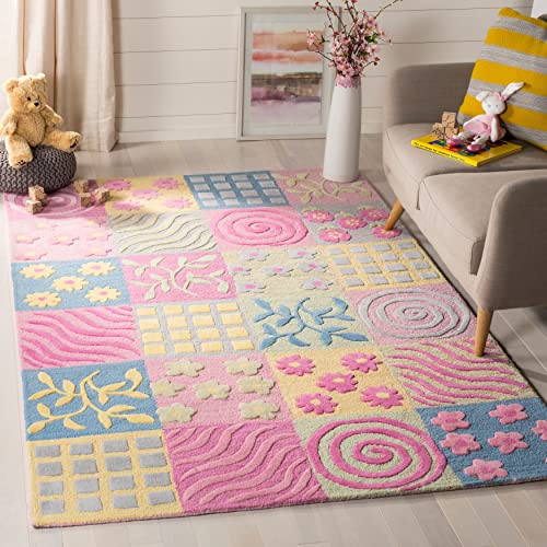 SAFAVIEH Kids Collection 3' x 5' Pink/Multi SFK356A Handmade Floral Wool Area Rug