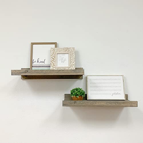 del Hutson Designs 24 Inch Rustic Luxe Farmhouse Solid Natural Pine Wood Wall Mount Display Picture Ledge Floating Shelf Pair, Gray (Set of 2)