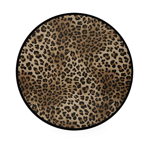 Area Rug Animal Leopard Skin Print Non-Slip Round Mat Activity Playing Rugs for Living Room Bedroom Hall Home Deco Diameter 92cm