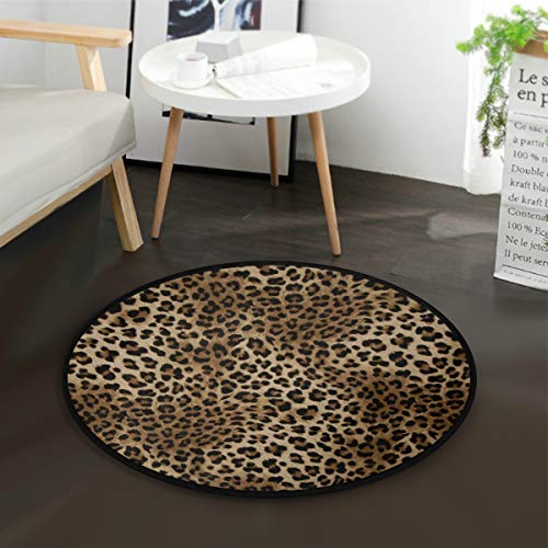 Area Rug Animal Leopard Skin Print Non-Slip Round Mat Activity Playing Rugs for Living Room Bedroom Hall Home Deco Diameter 92cm