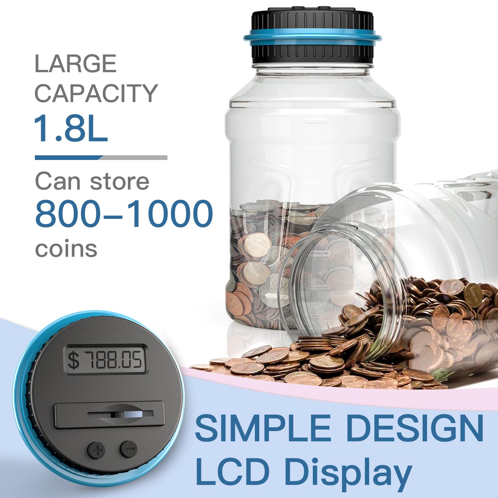 Lefree Big Piggy Bank, Digital Counting Coin Bank,Money Saving Jar,Gift,Powered by 2AAA Battery (Not Included)…