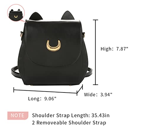 JHVYF Moon Luna Backpack Cute Kitty Cat Shoulder Bag PU Leather Backpack School Bag Black 3034