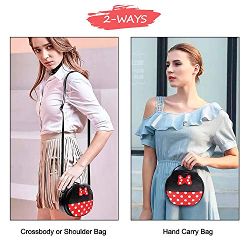 FINEX Minnie Mouse style Small Circle Polka dots Crossbody bag - Multifunction Travel Mini Handbag with Shoulder Strap (Red/Black)