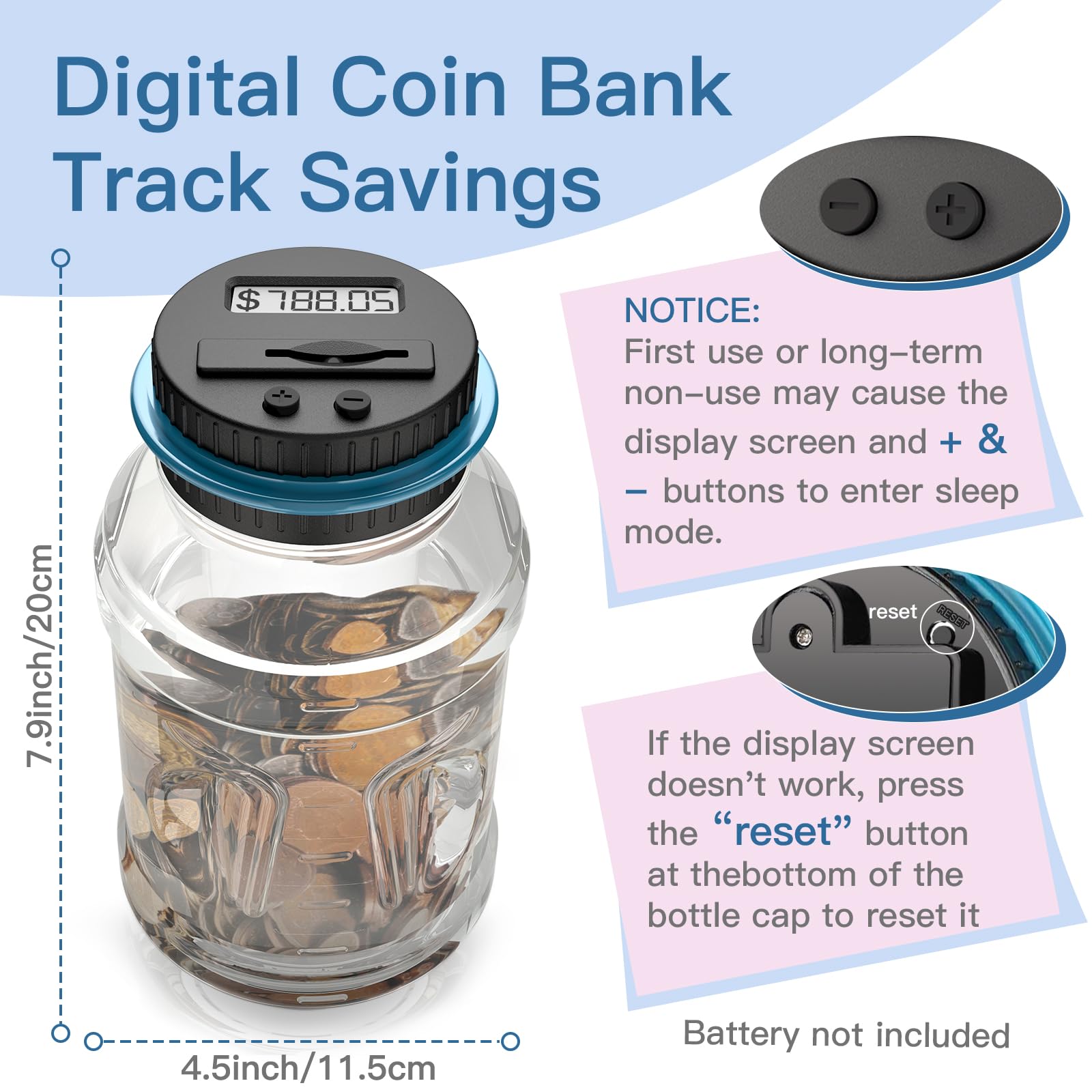 Lefree Big Piggy Bank, Digital Counting Coin Bank,Money Saving Jar,Gift,Powered by 2AAA Battery (Not Included)…