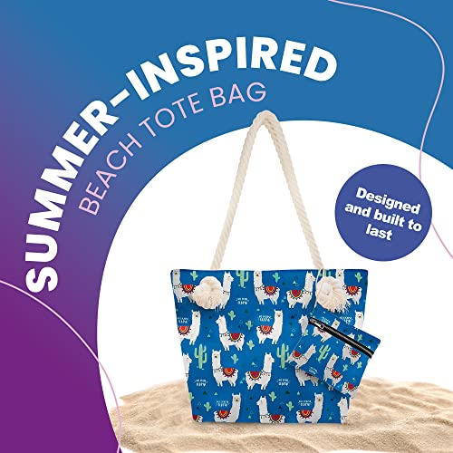 Rave Envy Llama Beach Shoulder Tote Bag - Llama Gifts for Women, Blue With White Llama Weekender Travel Bag