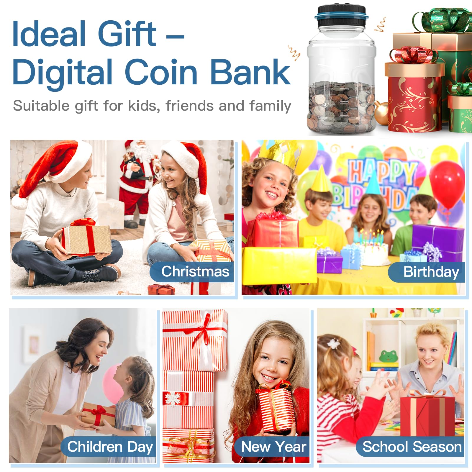 Lefree Big Piggy Bank, Digital Counting Coin Bank,Money Saving Jar,Gift,Powered by 2AAA Battery (Not Included)…