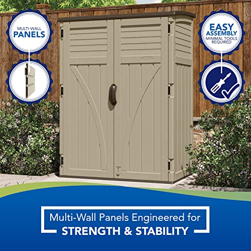 Suncast 54 Cubic Ft. Vertical Resin Outdoor Storage Shed, Sand, 52β x 32.5β x 71.5"