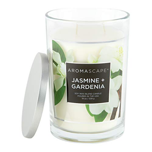 Aromascape PT41917 2-Wick Scented Jar Candle, Jasmine & Gardenia, 19-Ounce, White