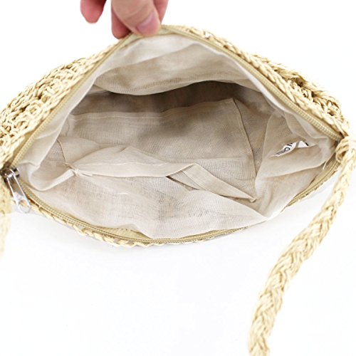 Rebecca Women Girl Straw Woven Shoulder Bag Beach Crochet Envelope Crossbody Bag Vacation Tassels Handbag (Beige)