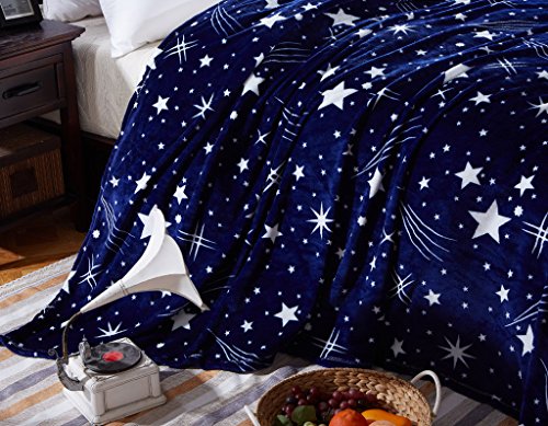 ChezMax Throw Blanket Ultra Soft Blanket Quilt Lightweight Plush Fleece Bed Blanket Cozy Towel Blanket Breathable Warm Throw for Stadium Couch Bed Sofa Chair Office Car Starry Sky-Blue Queen(79"X91")