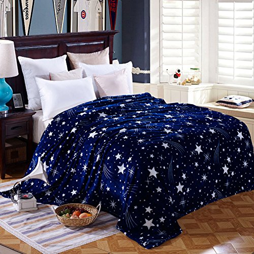 ChezMax Throw Blanket Ultra Soft Blanket Quilt Lightweight Plush Fleece Bed Blanket Cozy Towel Blanket Breathable Warm Throw for Stadium Couch Bed Sofa Chair Office Car Starry Sky-Blue Queen(79"X91")