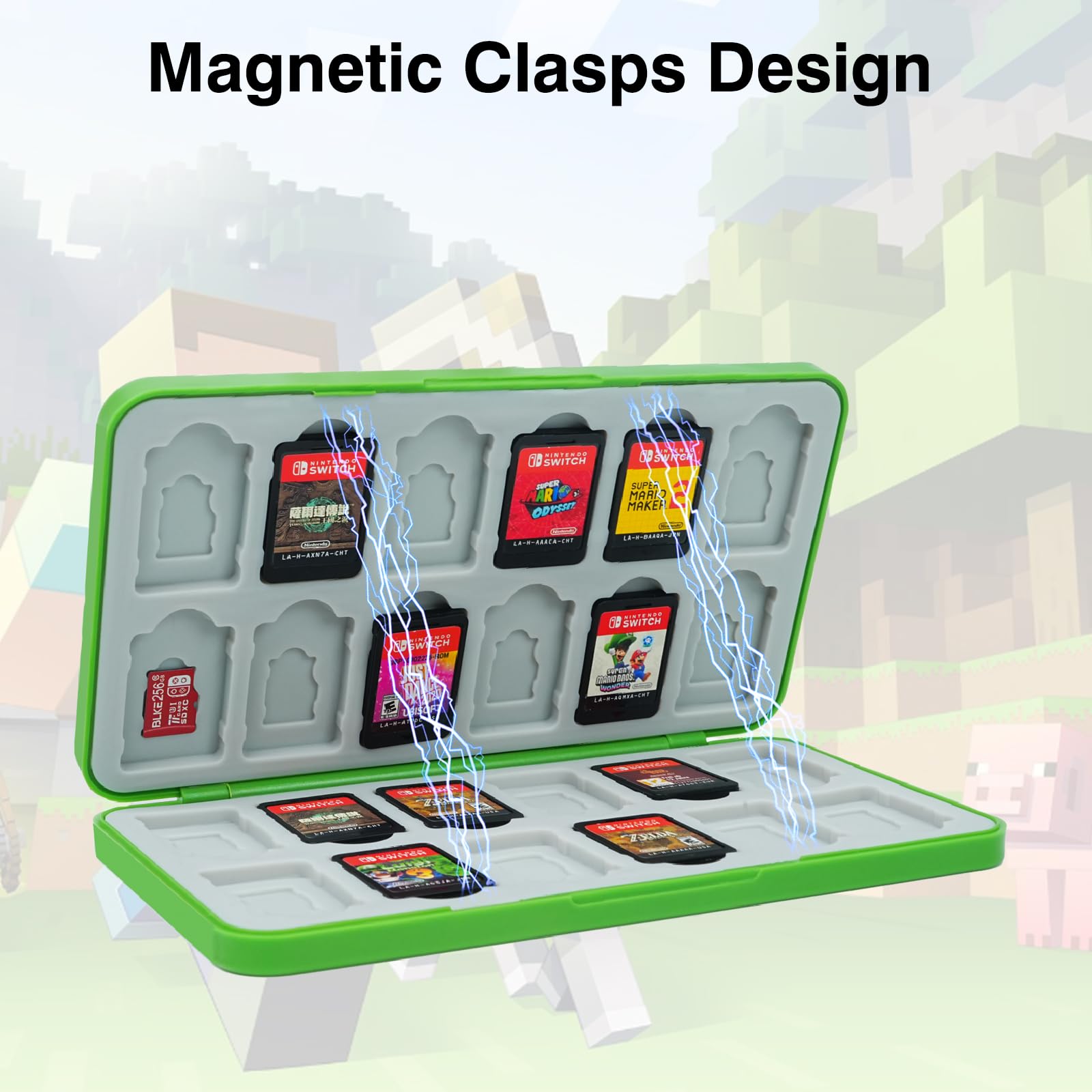 TIKOdirect Game Card Case for Nintendo Switch/SD Cards, Storage 24 Switch Game Cards Portable Holder Pretty Cute Hard Shell with Magenic Closure, Green