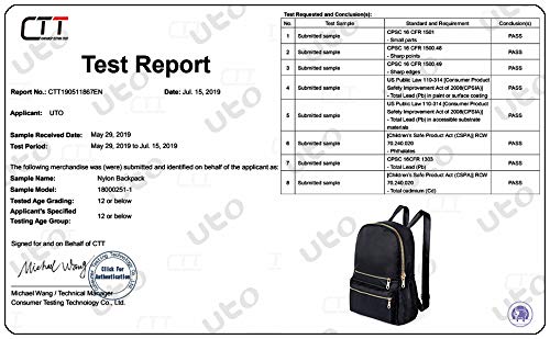 UTO Fashion Backpack Oxford Waterproof Cloth Nylon Rucksack School College Bookbag Shoulder Purse Black