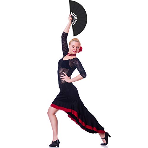 Large Folding Silk Hand Fan Hand Folding Fans Chinese Tai Chi Folding Fan for Men and Women Performance, Dance, Decorations, Festival, Gift (Black, 2 Packs)