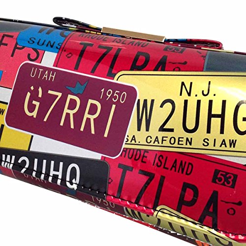 JNB License Plate Faux Patent Leather Clutch with Bow, Silver
