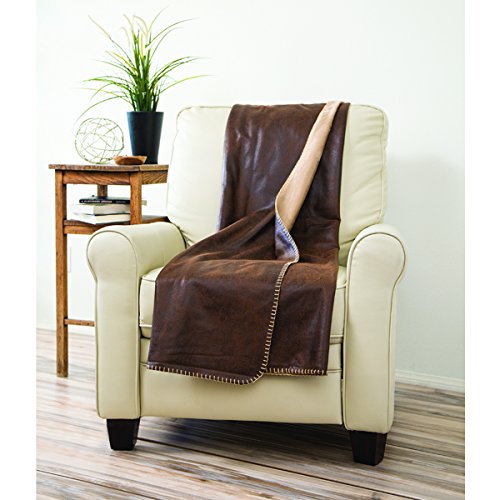 Terry Town DP1718-BROWN-1 Rustic Ranch Throw w/Bonded Beige Mink, Brown