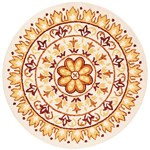 SAFAVIEH Novelty Collection 4' Round Ivory / Teal NOV607J Handmade Boho Floral Premium Wool Area Rug