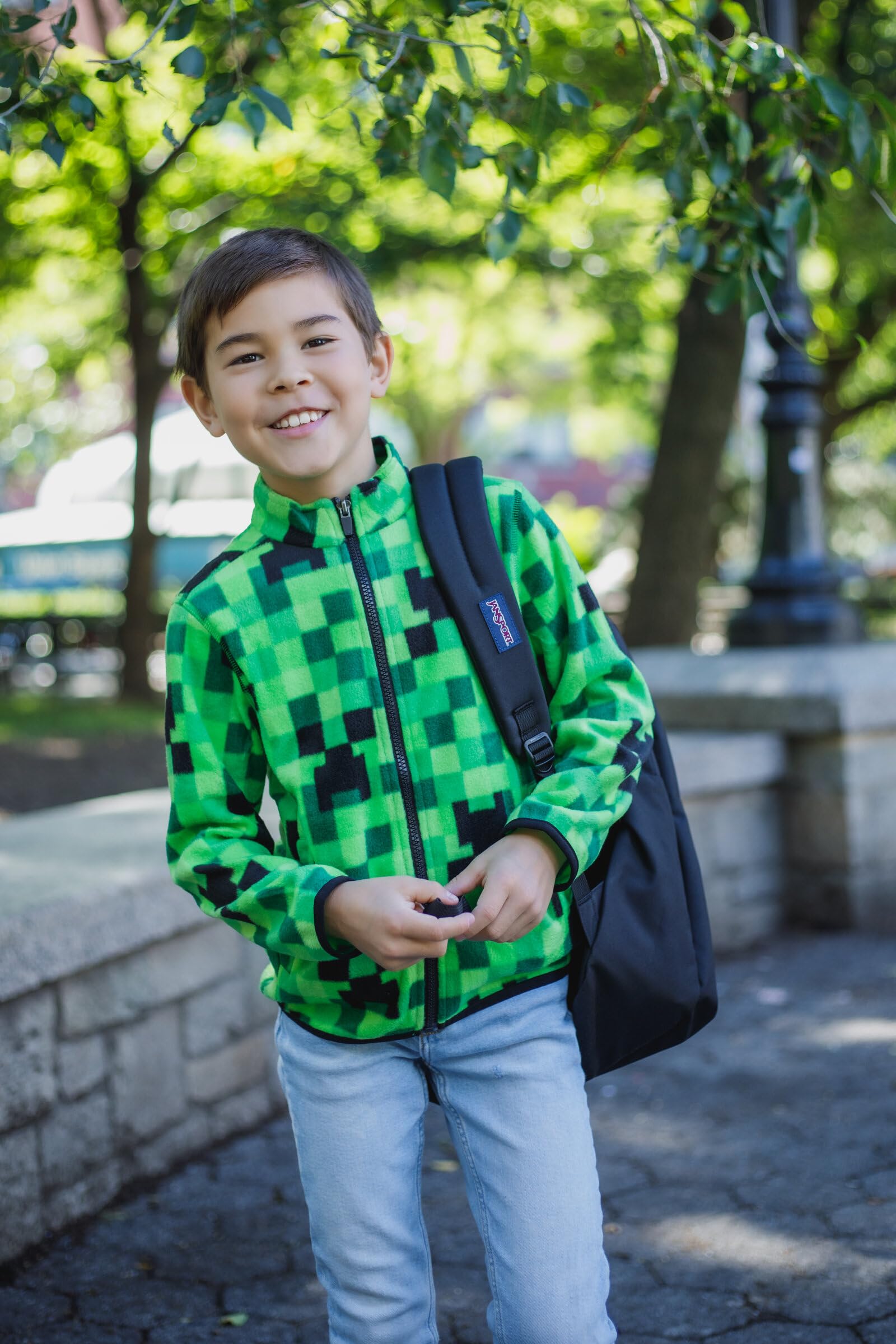 Minecraft Creeper Little Boys Fleece Zip Up Jacket Green 7-8