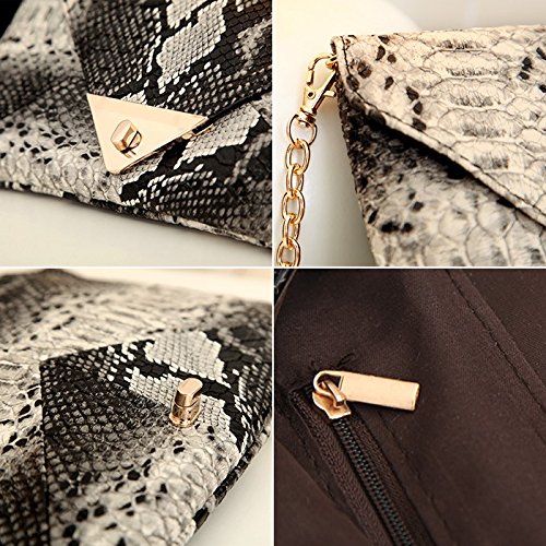 CLARA Women Fashion Snakeskin Pattern Clutch Handbag Envelope Bag Chain Shoulder Bag Evening Party Bag