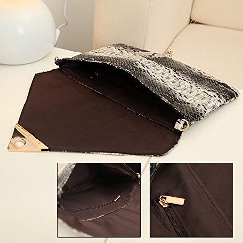 CLARA Women Fashion Snakeskin Pattern Clutch Handbag Envelope Bag Chain Shoulder Bag Evening Party Bag