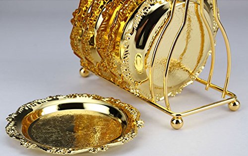 Collection 6 Piece Coaster Creative Drink Coasters with Decorative Rack Non-Slip Metal Cup Mats Tabletop Display with Holder for Bar,Home, Kitchen,Coffee Table Centerpieces Decoration (Golden)
