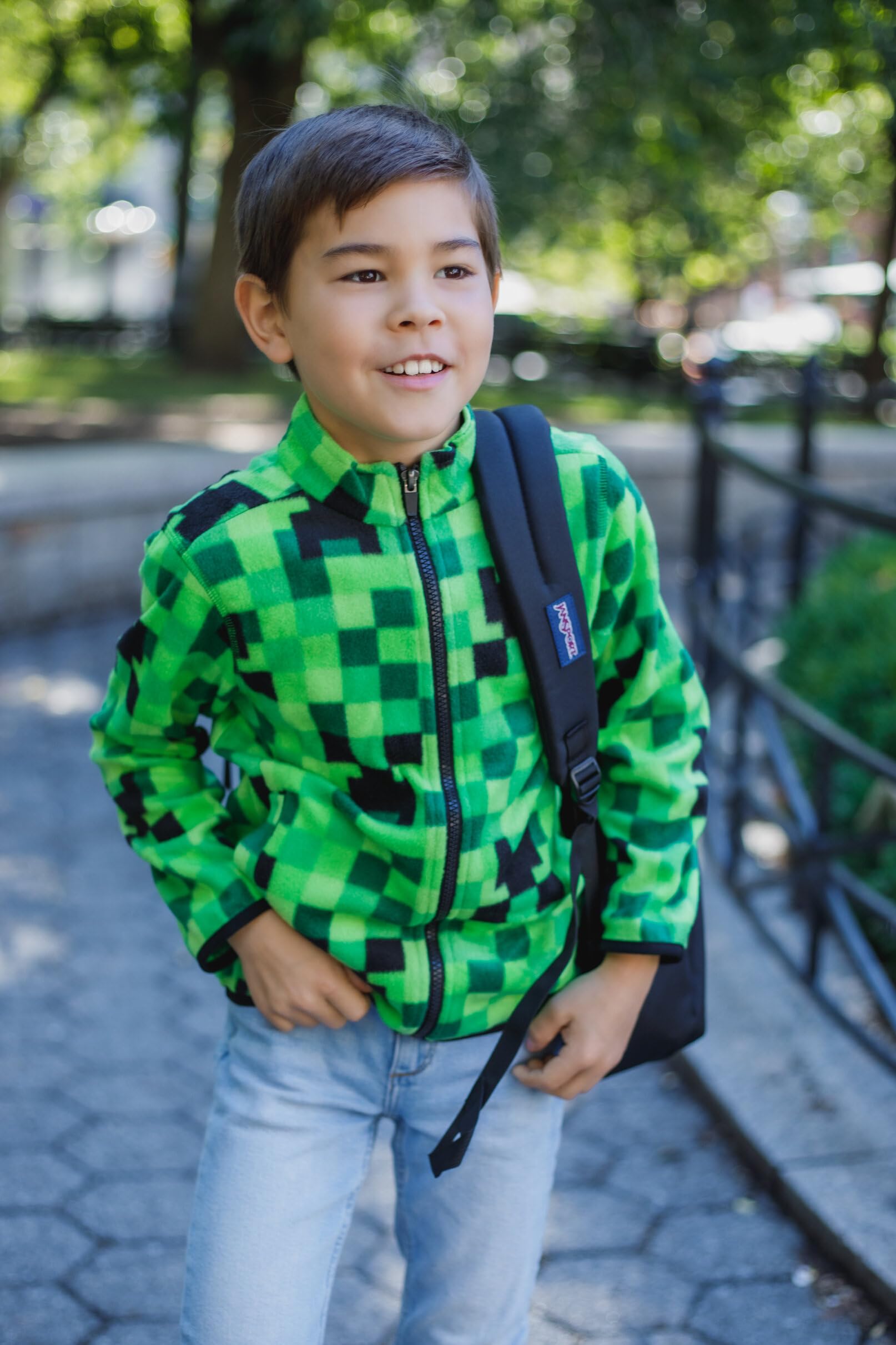 Minecraft Creeper Little Boys Fleece Zip Up Jacket Green 7-8