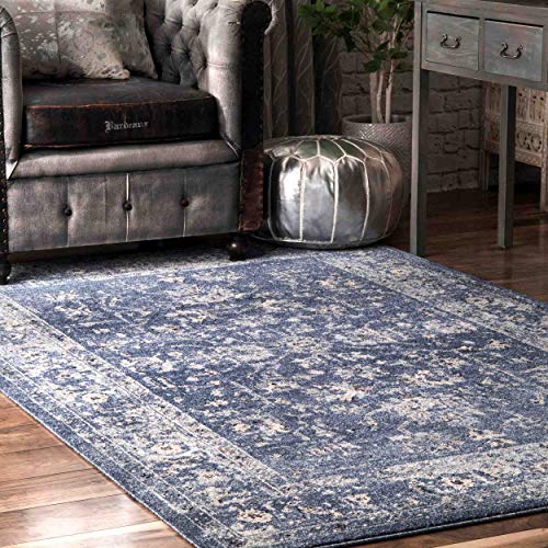 nuLOOM Vera Distressed Florid Area Rug, 9' x 12', Blue