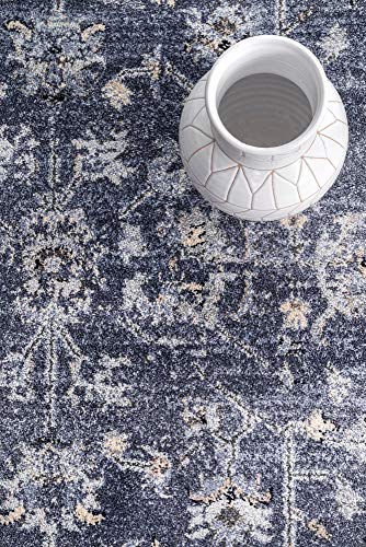 nuLOOM Vera Distressed Florid Area Rug, 9' x 12', Blue
