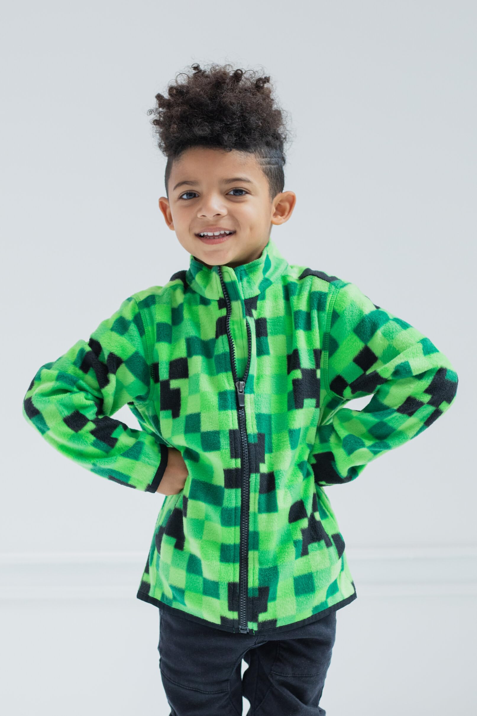 Minecraft Creeper Little Boys Fleece Zip Up Jacket Green 7-8