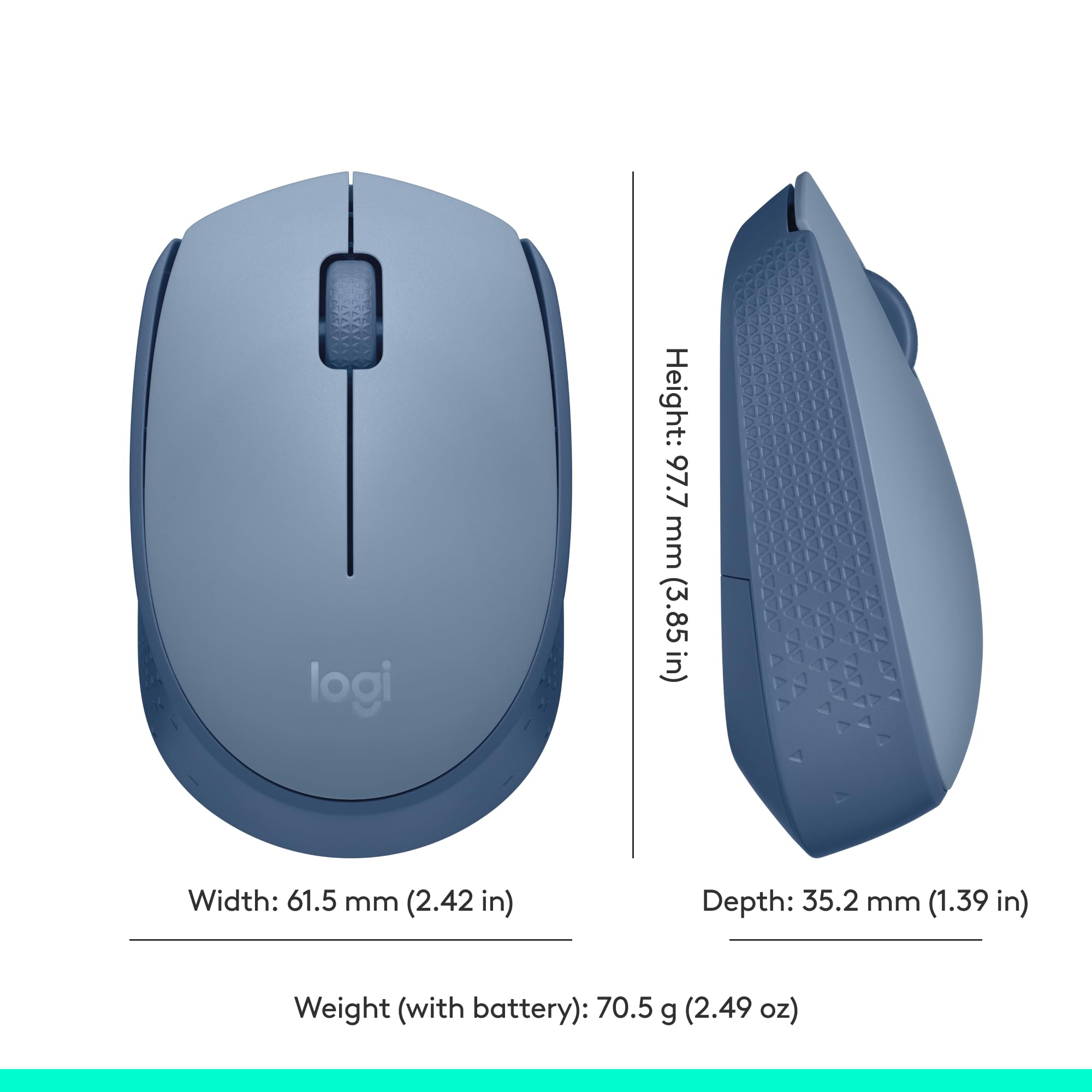Logitech M170 Wireless Mouse for PC, Mac, Laptop, 2.4 GHz with USB Mini Receiver, Optical Tracking, 12-Months Battery Life, Ambidextrous - Blue Grey