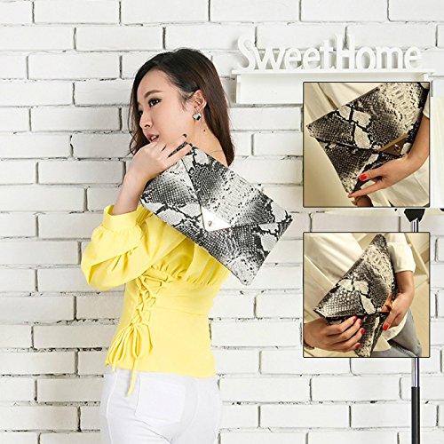 CLARA Women Fashion Snakeskin Pattern Clutch Handbag Envelope Bag Chain Shoulder Bag Evening Party Bag