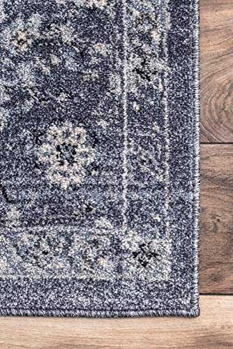 nuLOOM Vera Distressed Florid Area Rug, 9' x 12', Blue
