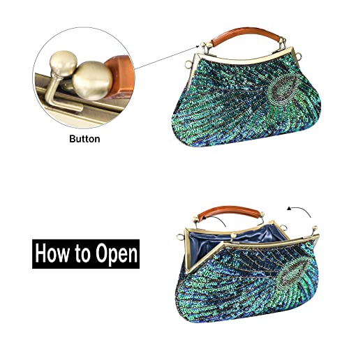 GUOZI Women's Vintage Beaded Sequin Peacock Clutch Purse Handmade Crossbody Evening Bag Handbag For Wedding Party Prom