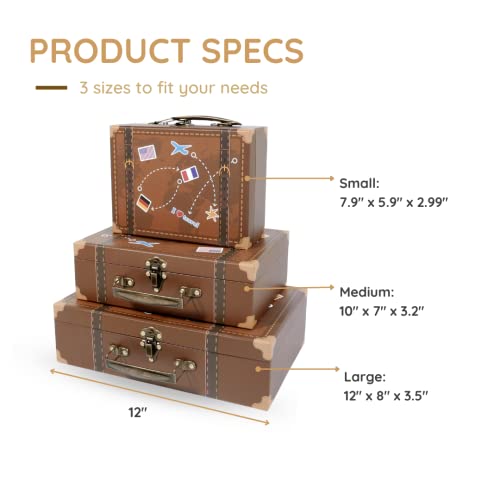 SLPR Cardboard Small Suitcase Boxes (Set of 3) | Paperboard Travel for Birthday Wedding Decoration | Largest Suitcase is 12β Length x 8β Width x 3.5β Height