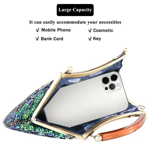 GUOZI Women's Vintage Beaded Sequin Peacock Clutch Purse Handmade Crossbody Evening Bag Handbag For Wedding Party Prom