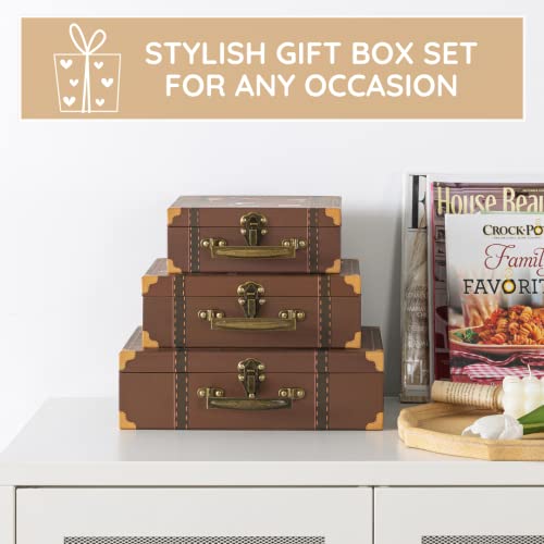 SLPR Cardboard Small Suitcase Boxes (Set of 3) | Paperboard Travel for Birthday Wedding Decoration | Largest Suitcase is 12β Length x 8β Width x 3.5β Height