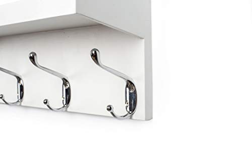 AHDECOR Entryway Floating Wall Mounted Coat Rack, Storage Hanging Shelf with 4 Durable Hangers, White, Set of 2