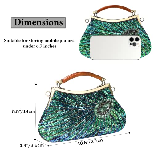 GUOZI Women's Vintage Beaded Sequin Peacock Clutch Purse Handmade Crossbody Evening Bag Handbag For Wedding Party Prom