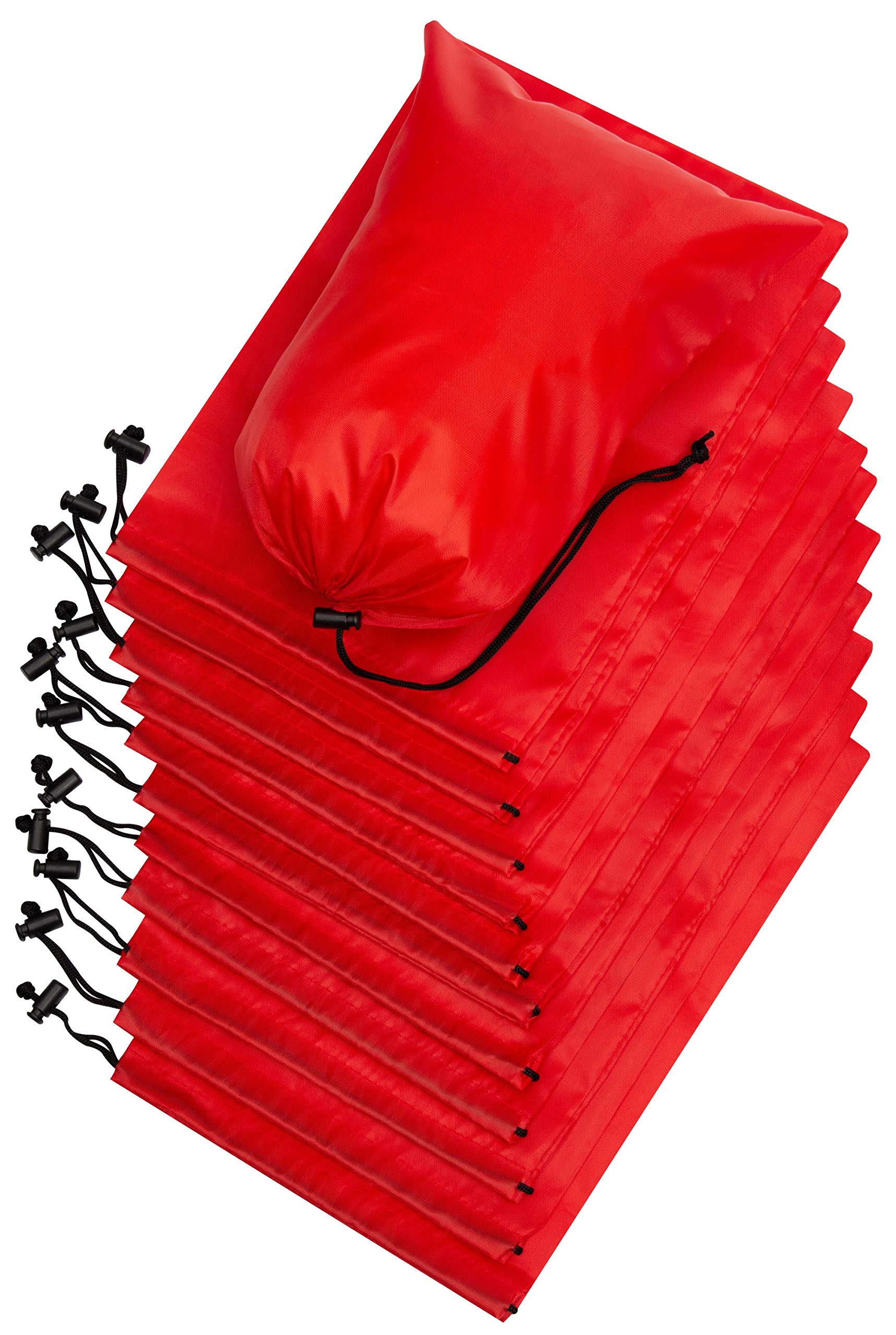 Drawstring Bag - Nylon Cinch and Ditty Stuff Pouch with Toggle (8 x 11-12 pack, Red)