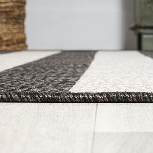 JONATHAN Y SMB203C-5 Negril Two-Tone Wide Stripe Indoor Outdoor Farmhouse Transitional Traditional Area Rug,High Traffic,Kitchen,Living Room,Backyard,Non Shedding,5 X 8,Black/Cream