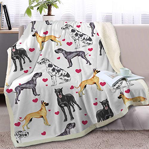BlessLiving Great Dane Dog Blanket Red Heart Puppy Print Sherpa Fleece Throw Blanket Funny Dog Portrait Plush Blankets (Throw, 50 x 60 Inches)