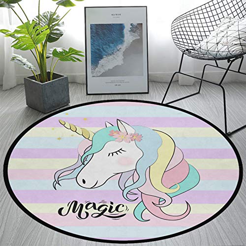 Round Area Rug Non-Slip Large Circle Rugs 3-Feet Diameter for Living Room Bedroom Beautiful Modern Microfiber Soft Carpet Machine Washable Floor Mat Home Decor (Rainbow Unicorn)