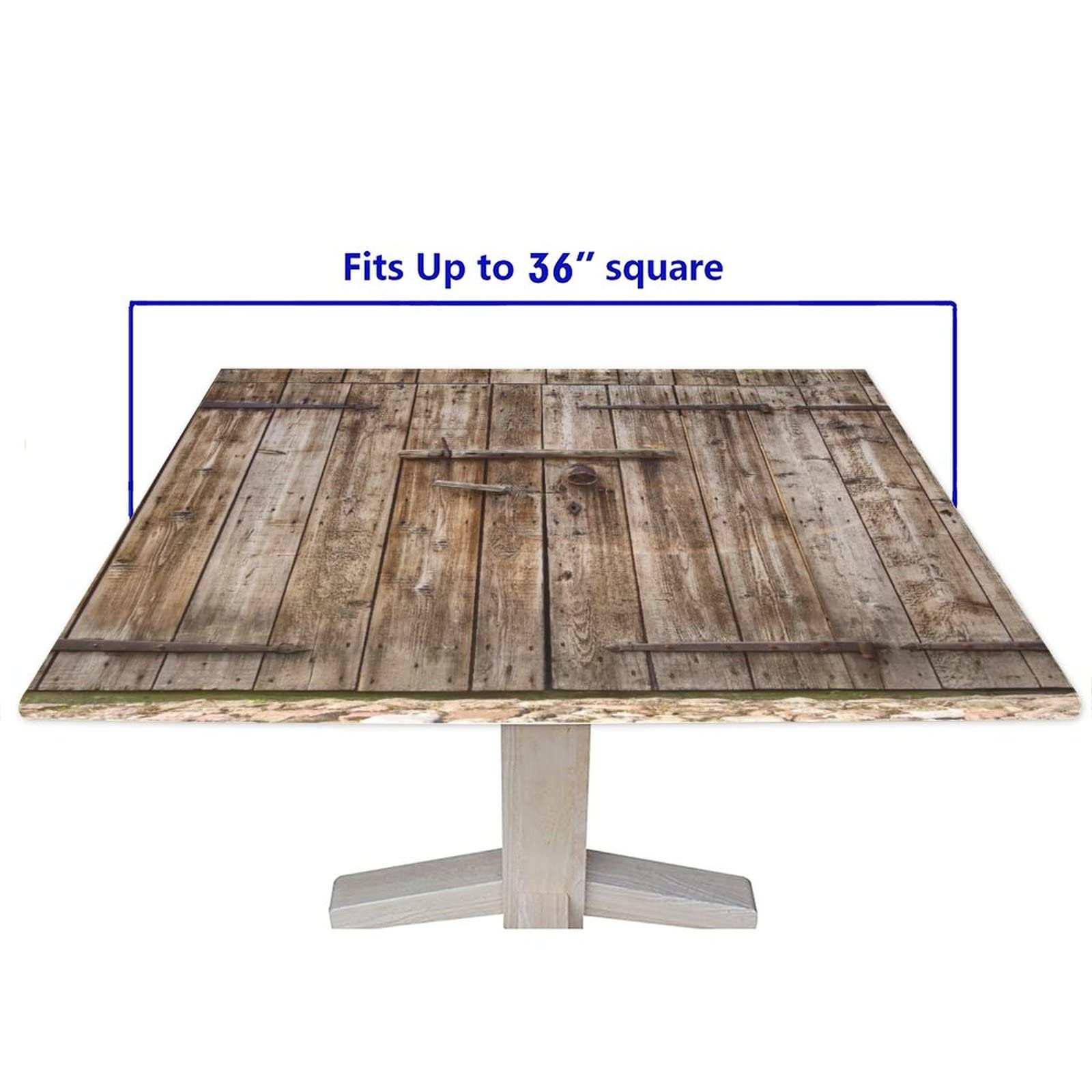 Square Fitted Elastic Edge Table Cloths, Wooden Grain Barn Door Washable Spill Proof Polyester Table Cloth, Great for Outdoor Home Kitchen/Parties/Holiday Dinner, Suitable for 36 x 36 in Table