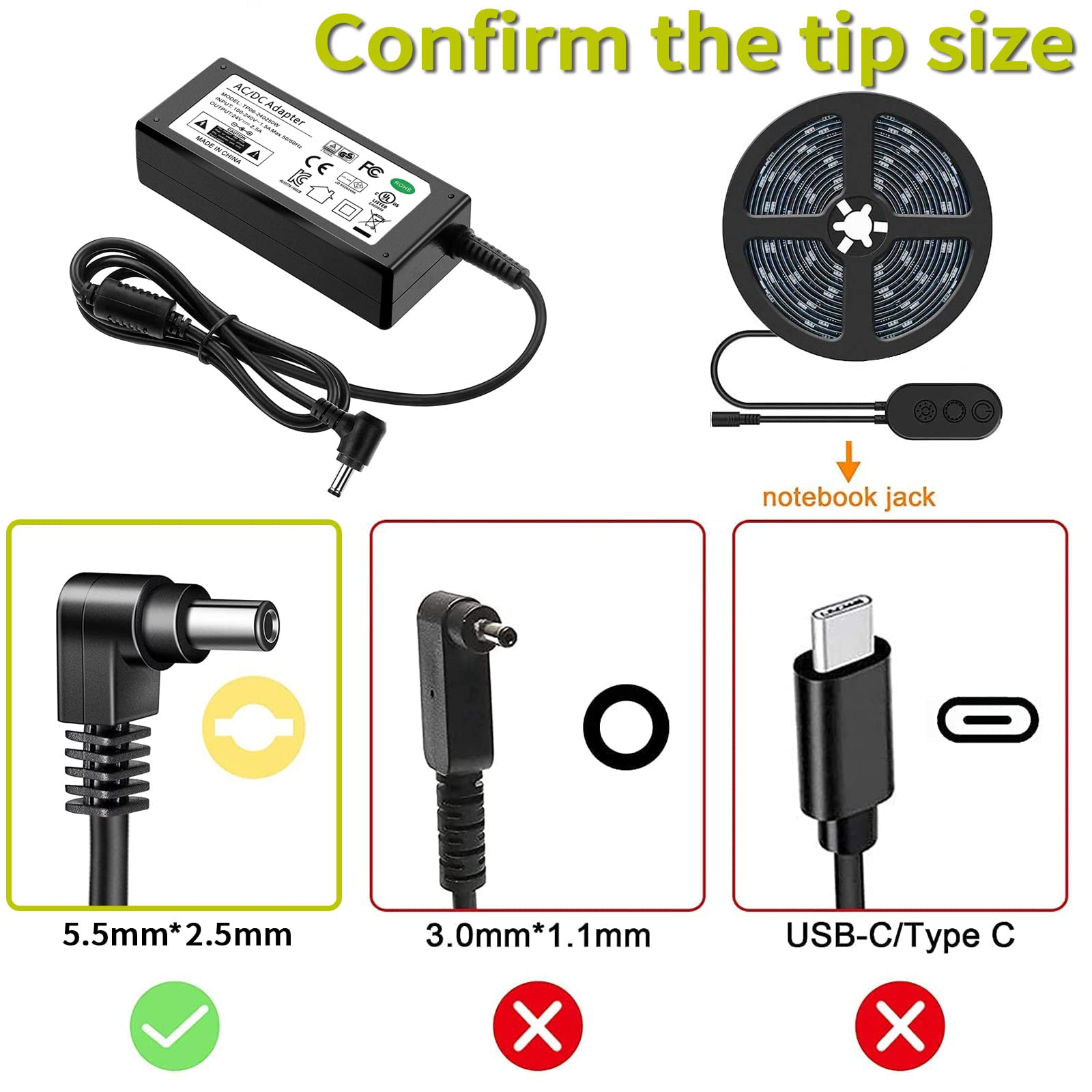 24V 2.5A Power Supply Adapter 110V-240V AC to DC 24 Volt 60 W Charger Power Cord for Logitech Racing Wheel,LED Strips, LCD Monitor,CCTV Camera